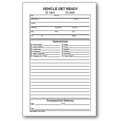 My Dealer Supply - Vehicle Get Ready Form