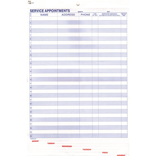 My Dealer Supply - Service Appointment Sheet